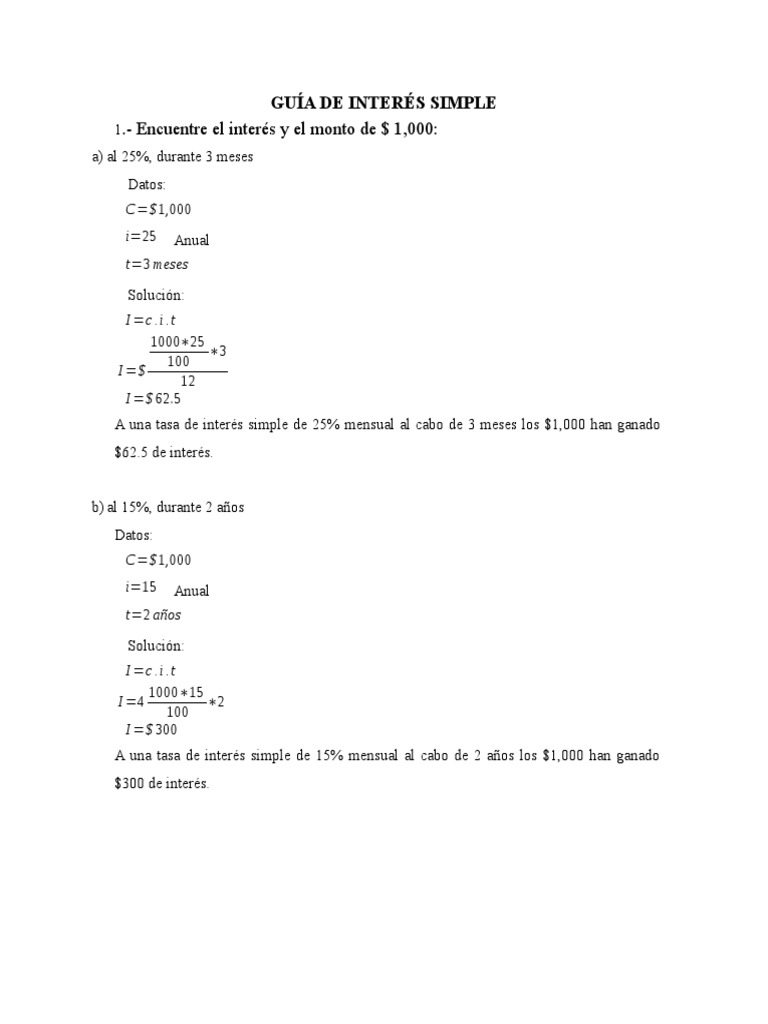 Cálculo de intereses simples y compuestos aplicados a diferentes ...