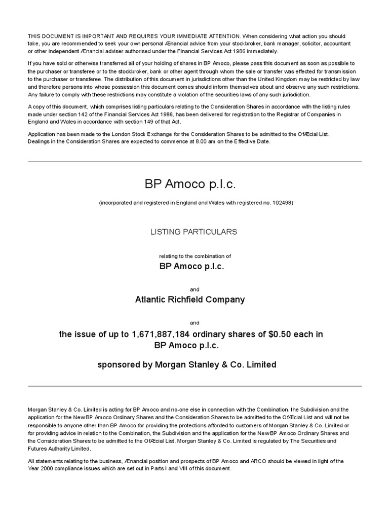 Listing Particulars For BP Amoco-Arco Combination | PDF | Historical ...