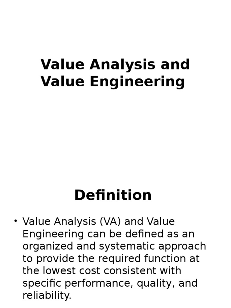 Value Analysis and Value Engineering | PDF | Inventory | Reliability Engineering