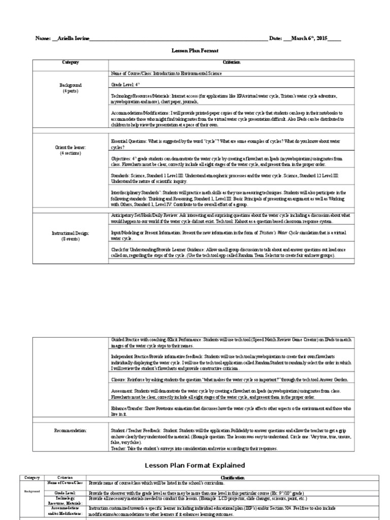 4th Grade Water Cycle Lesson Plan | PDF | Curriculum | Educational ...