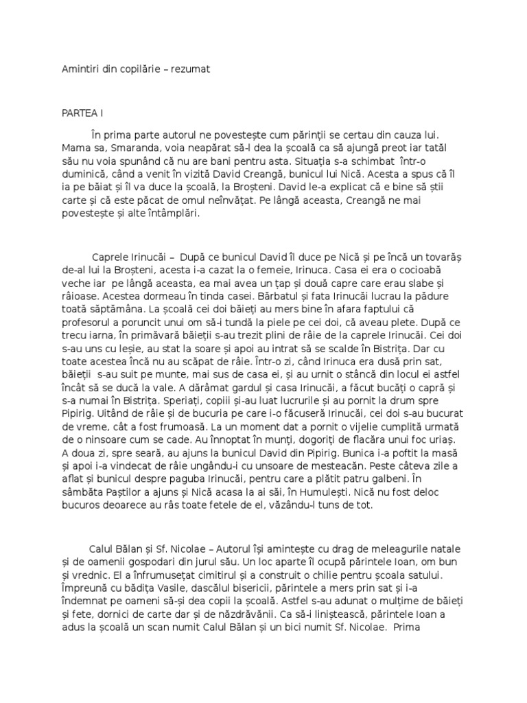 Amintiri Din Copilarie - Rezumat | PDF