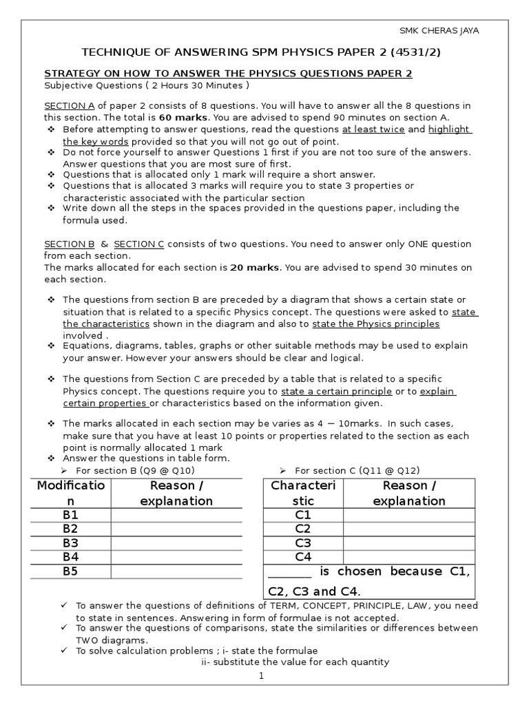 SPM Physics Paper 2 Answering Techniques | PDF | Applied Mathematics ...