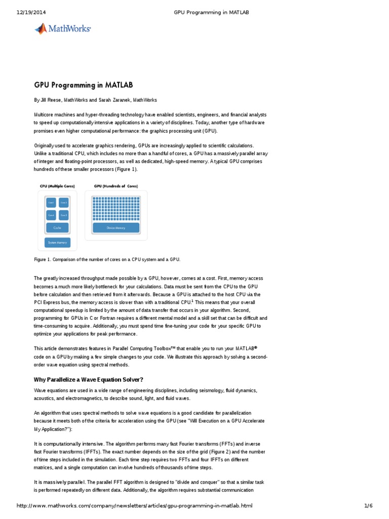 Gpu Programming In Matlab Pdf Graphics Processing Unit Parallel 7846