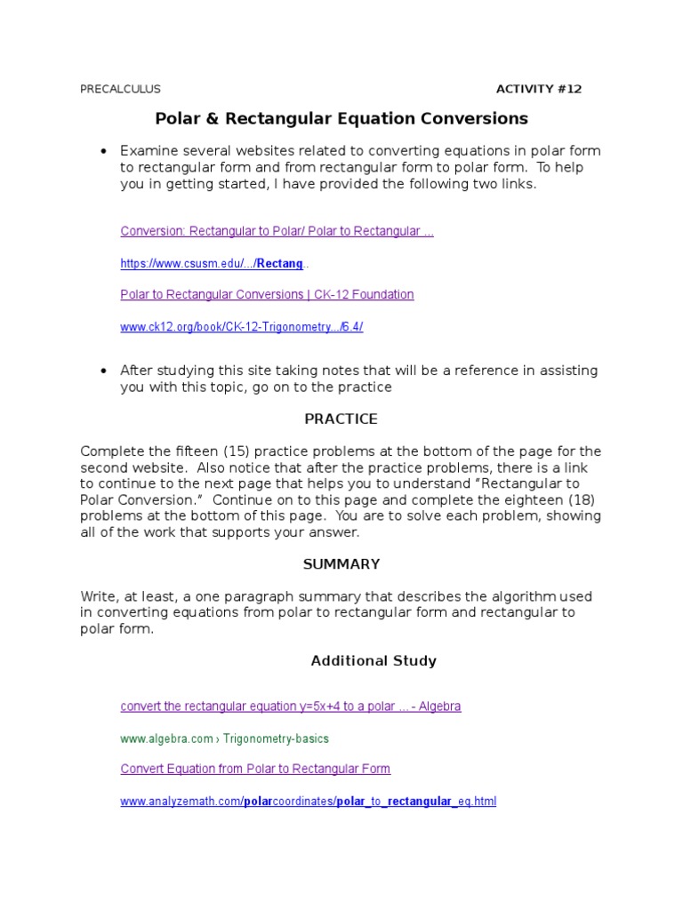 Polar to Rectangular Conversions Guide | PDF
