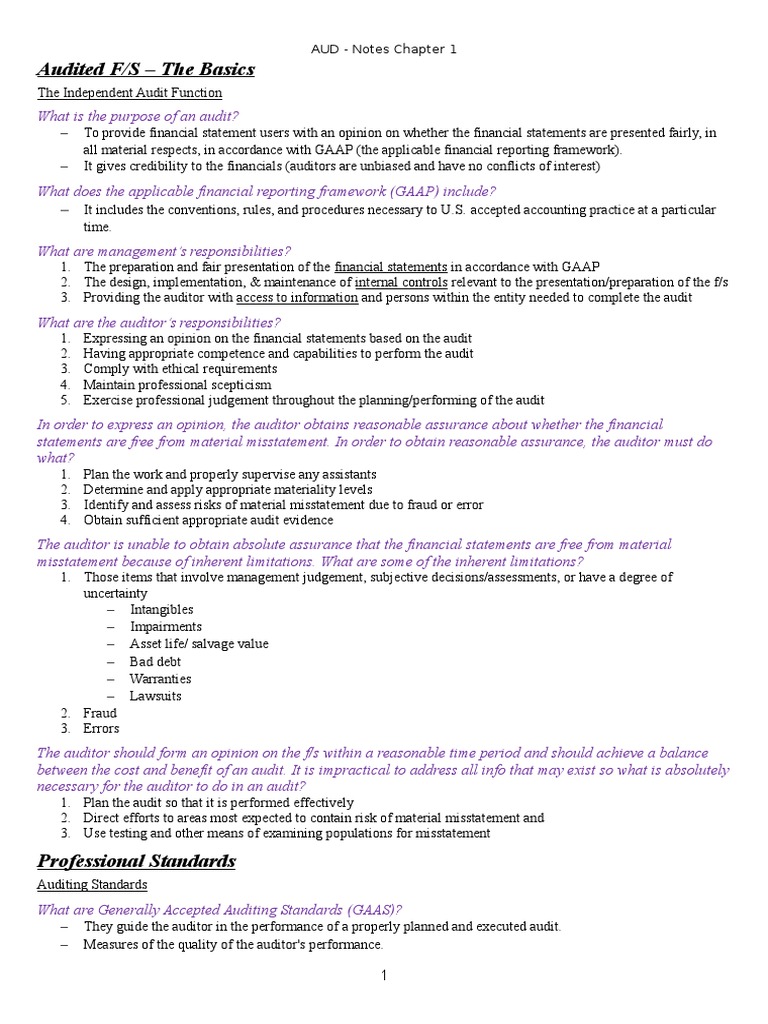 AUD Notes Chapter 1 | PDF | Going Concern | Financial Audit