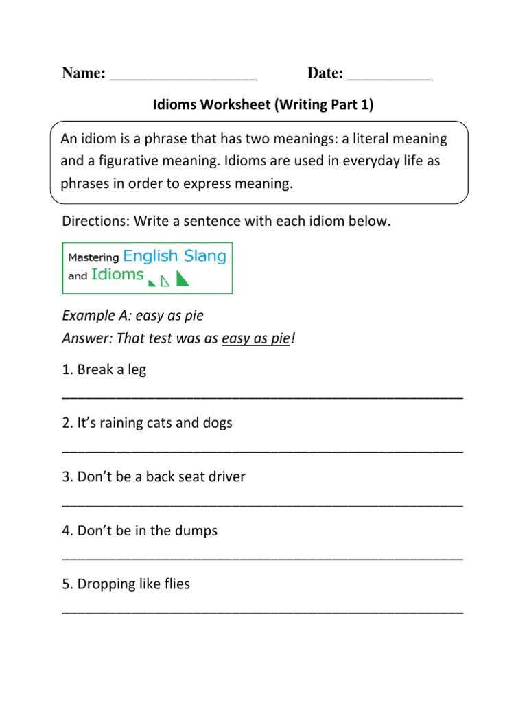 Idioms Writing Worksheet | PDF | Career & Growth | Language Arts ...