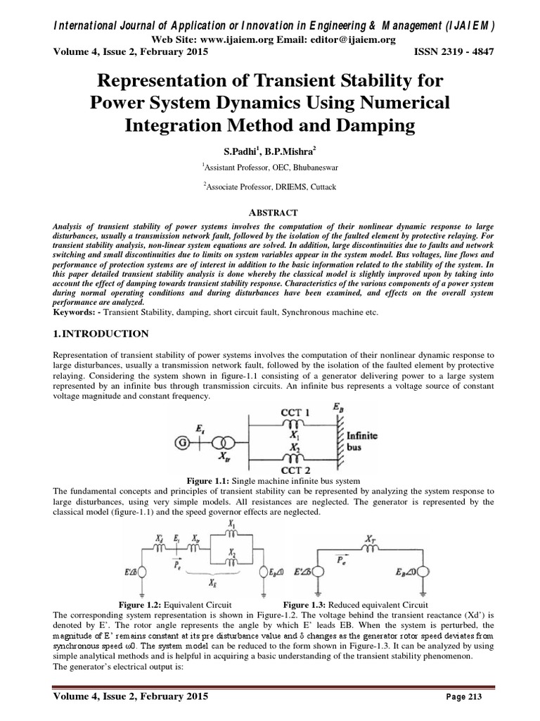 Representation of Transient Stability For Power System Dynamics Using Numerical Integration ...