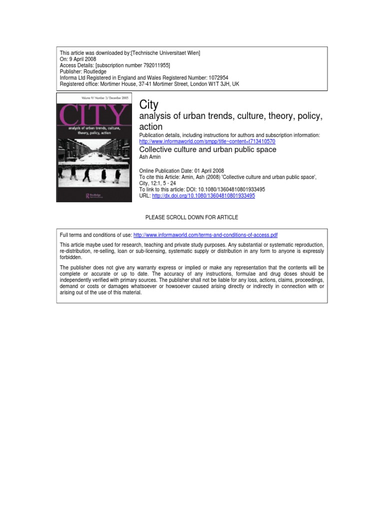 Collective Culture and Urban Public Space - Ash Amin | PDF | Emergence ...