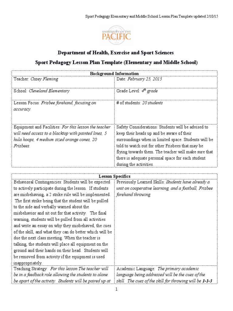 3-4 Frisbee Golf | PDF | Lesson Plan | Physical Education