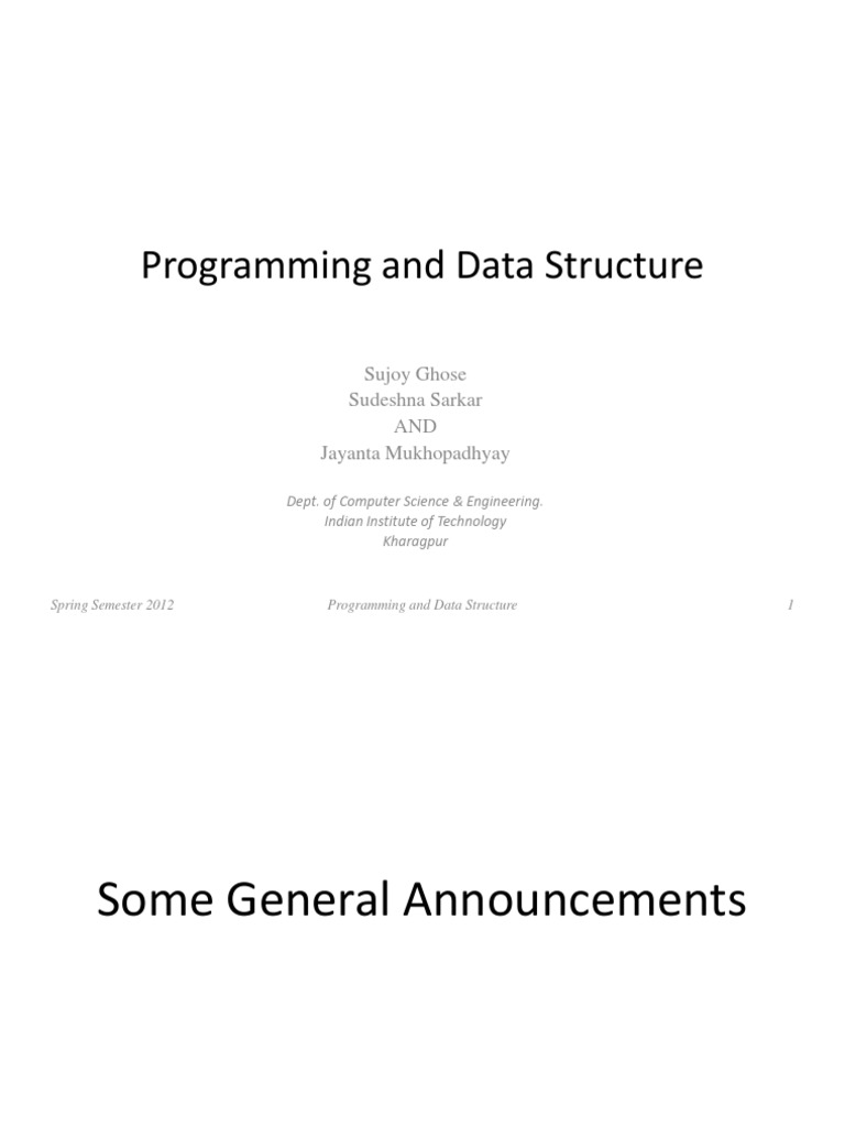 Programming and Data Structure: Sujoy Ghose Sudeshna Sarkar AND Jayanta ...