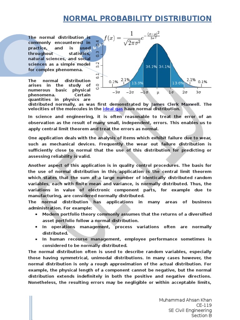 Normal Probability Distribution: Natural Sciences Social Sciences | PDF ...