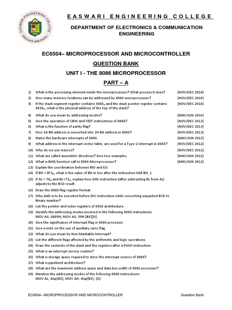MPMC Question Bank | PDF | Microcontroller | Central Processing Unit