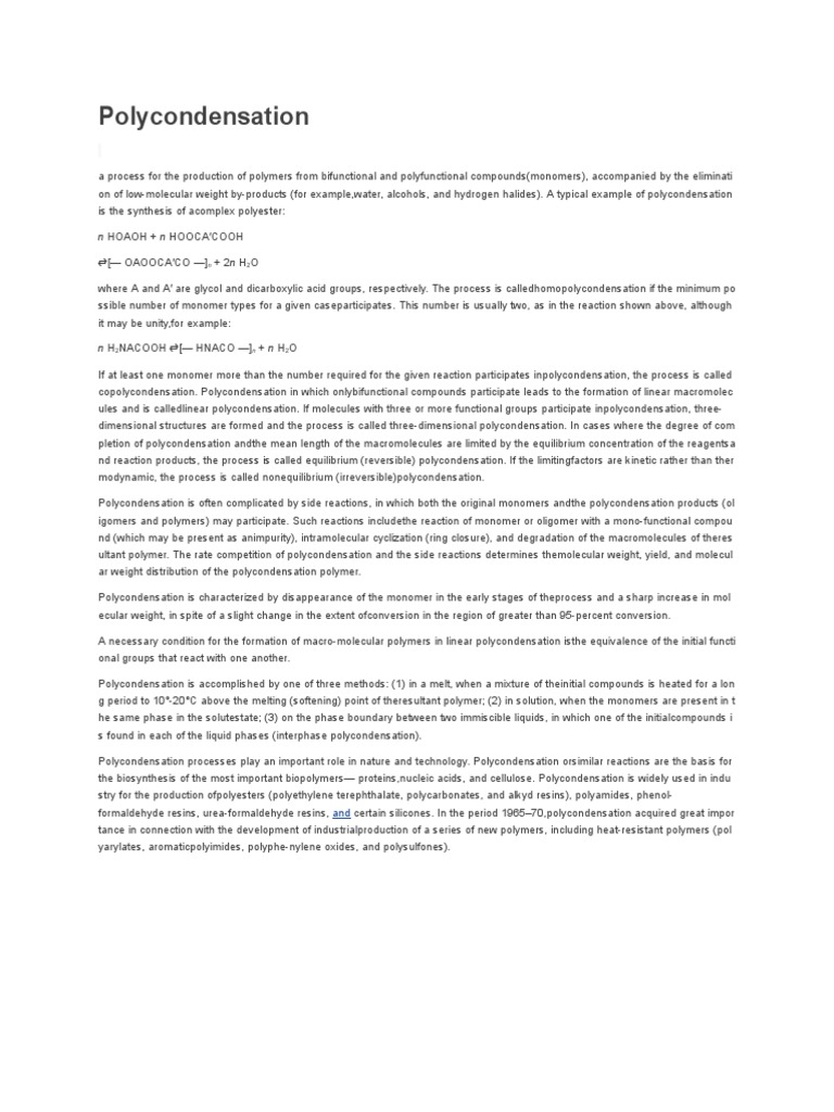 An In-Depth Examination of Polycondensation Reactions: Mechanisms ...