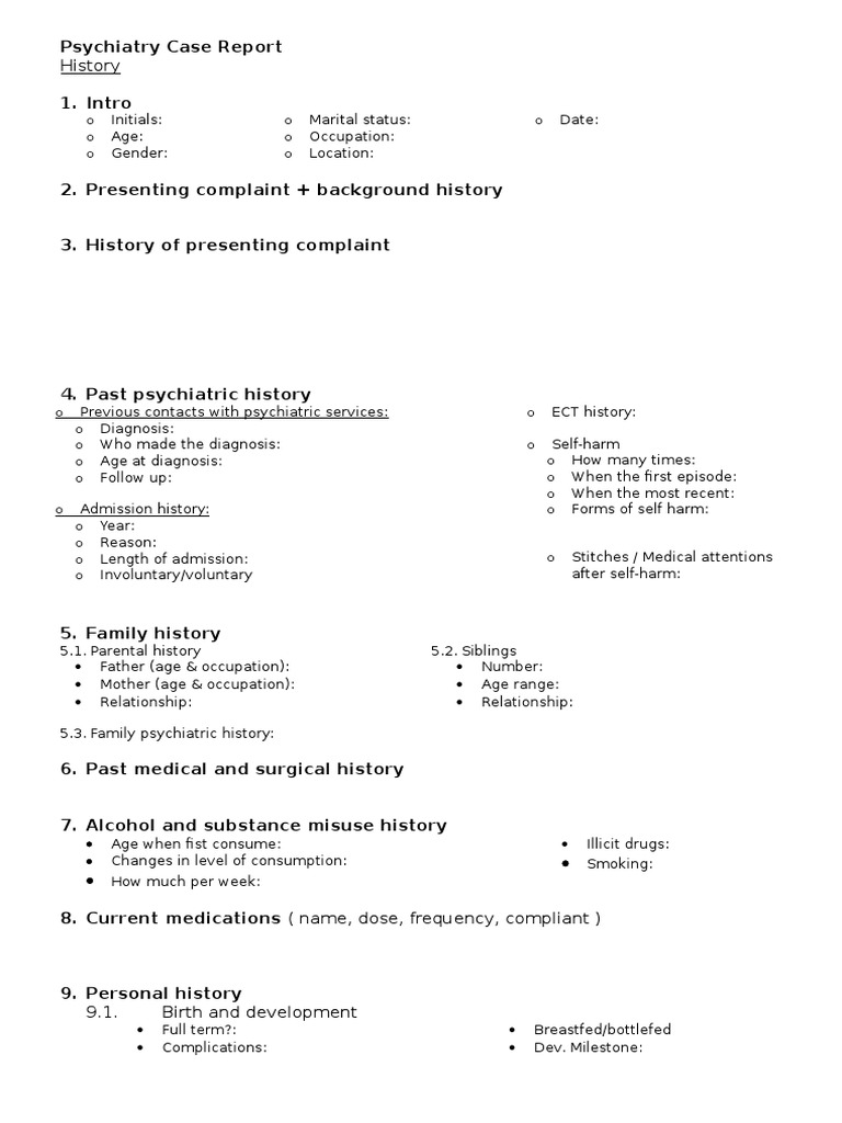 Psychiatry Case Report Template | PDF