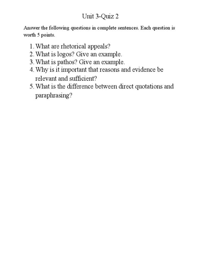 Answer The Following Questions in Complete Sentences. Each Question Is ...