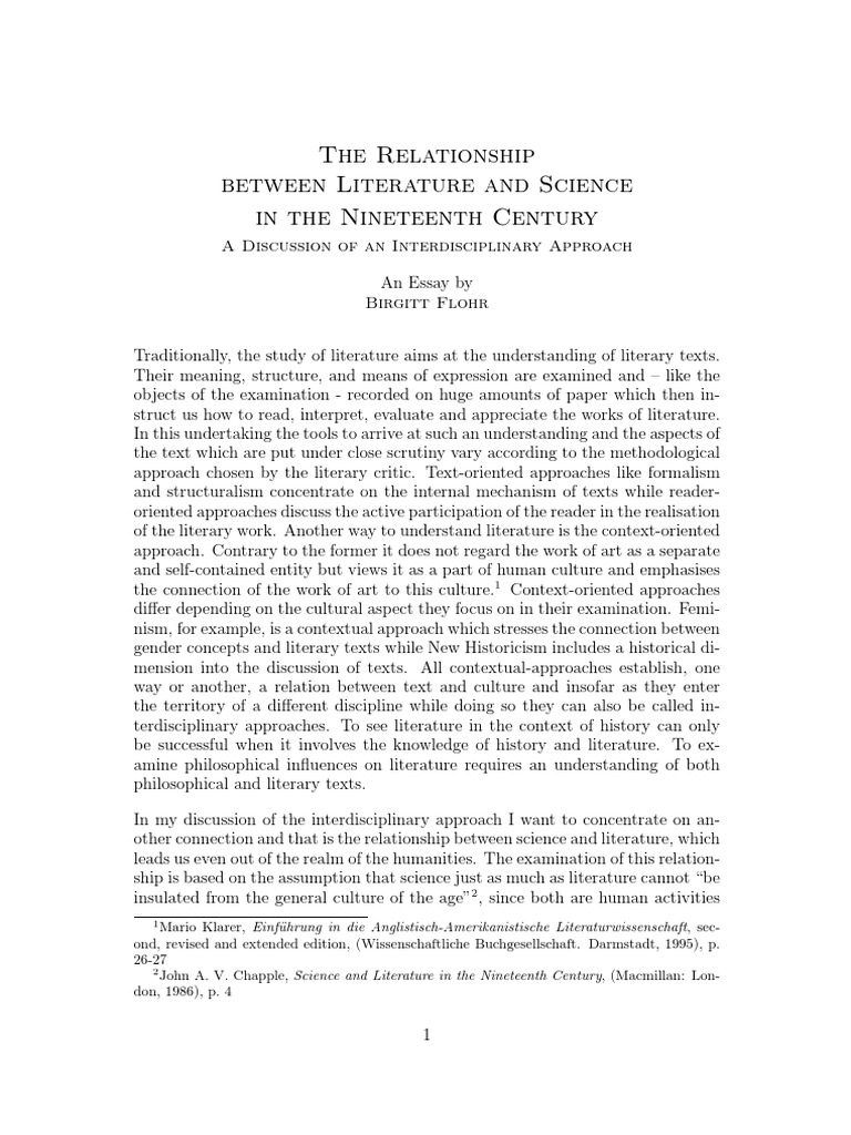 The Relationship Between Science and Literature in The Nineteenth ...