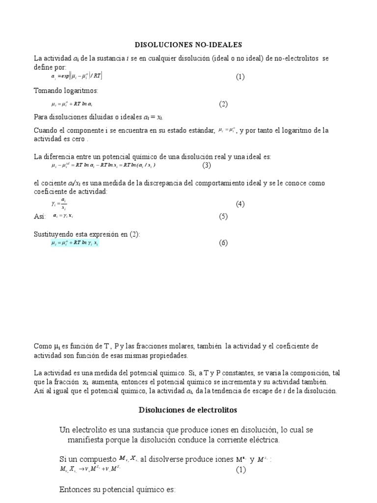 Disoluciones de Electrolitos | PDF | Electrólito | Logaritmo