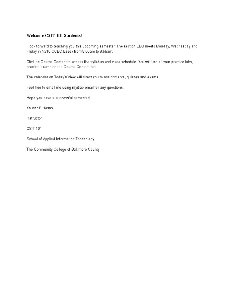 Welcome Csit 101 Students | PDF | Career & Growth | Wellness