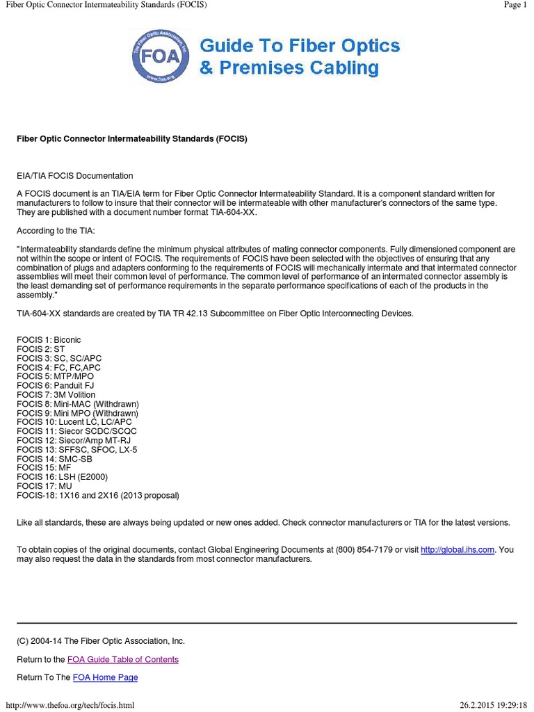 Fiber Optic Connector Intermateability Standards (FOCIS) | PDF ...