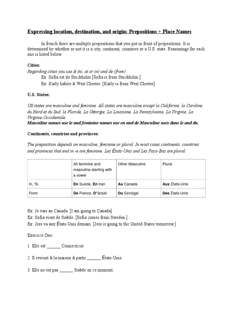 Expressing Locations, Destinations | PDF