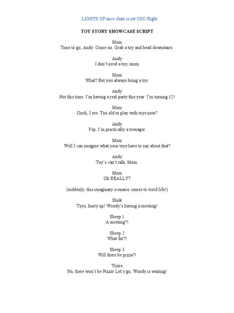 Toy Story Showcase Script | PDF