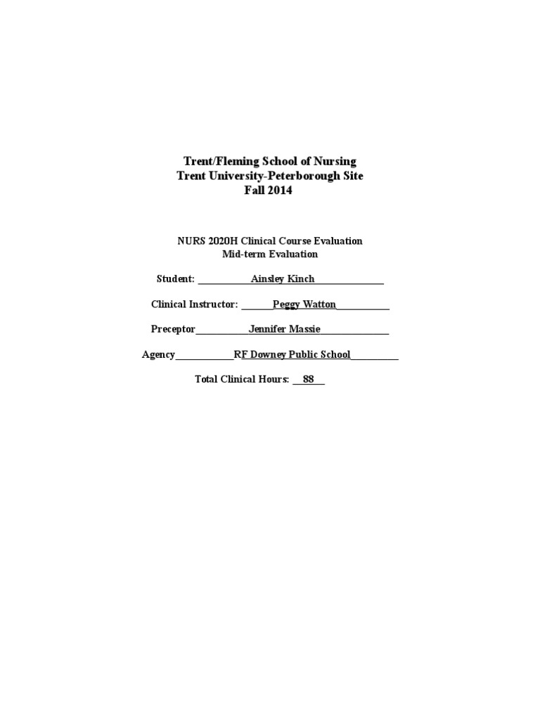 NURS 2020H Midterm Evaluation 2014 | PDF | Educational Assessment | Evaluation