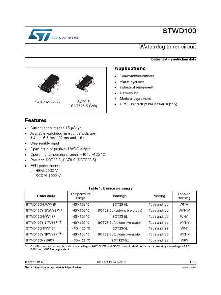 STWD100 Watchdog | PDF | Electrical Engineering | Electronic Engineering
