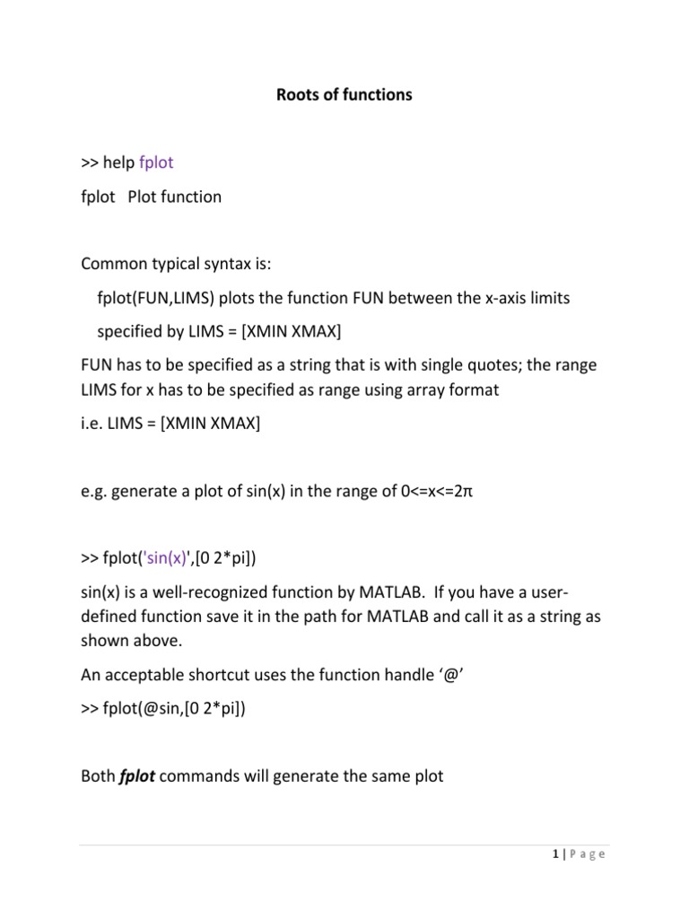 Roots of Functions MATLAB | PDF | Numerical Analysis | Computational ...