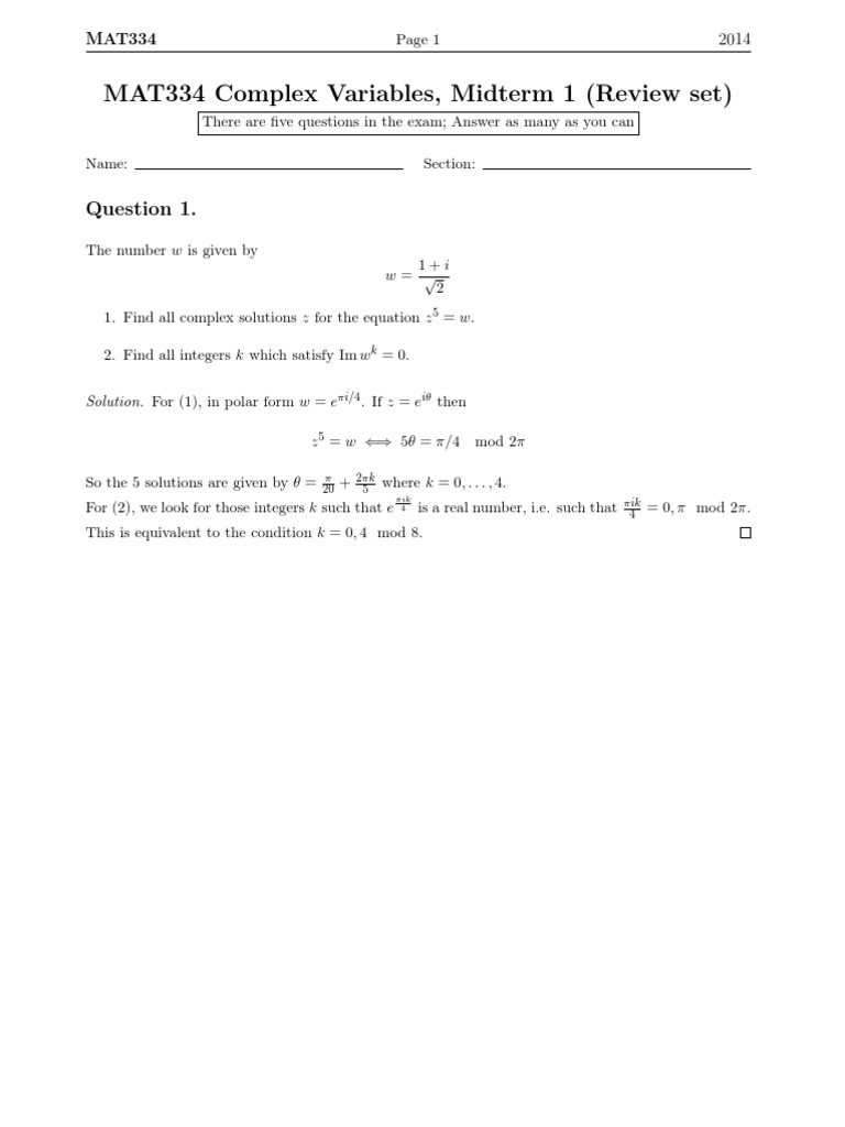 Midterm Complex Analysis | Download Free PDF | Logarithm | Continuous Function