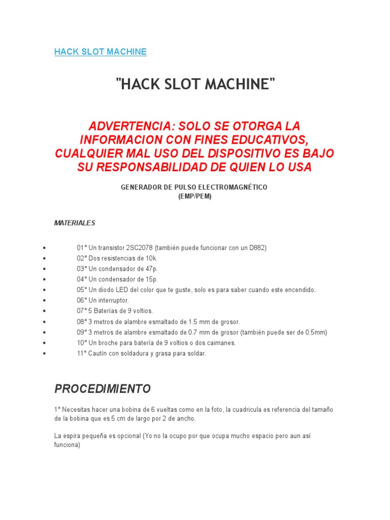 Hack Slot Machine | PDF | Transistor | Inductor