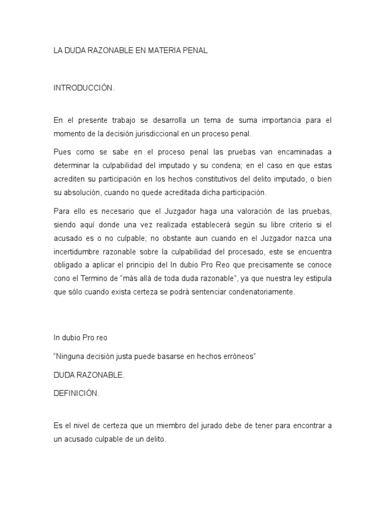 La Duda Razonable en Materia Penal | PDF | Duda razonable | Evidencia (ley)