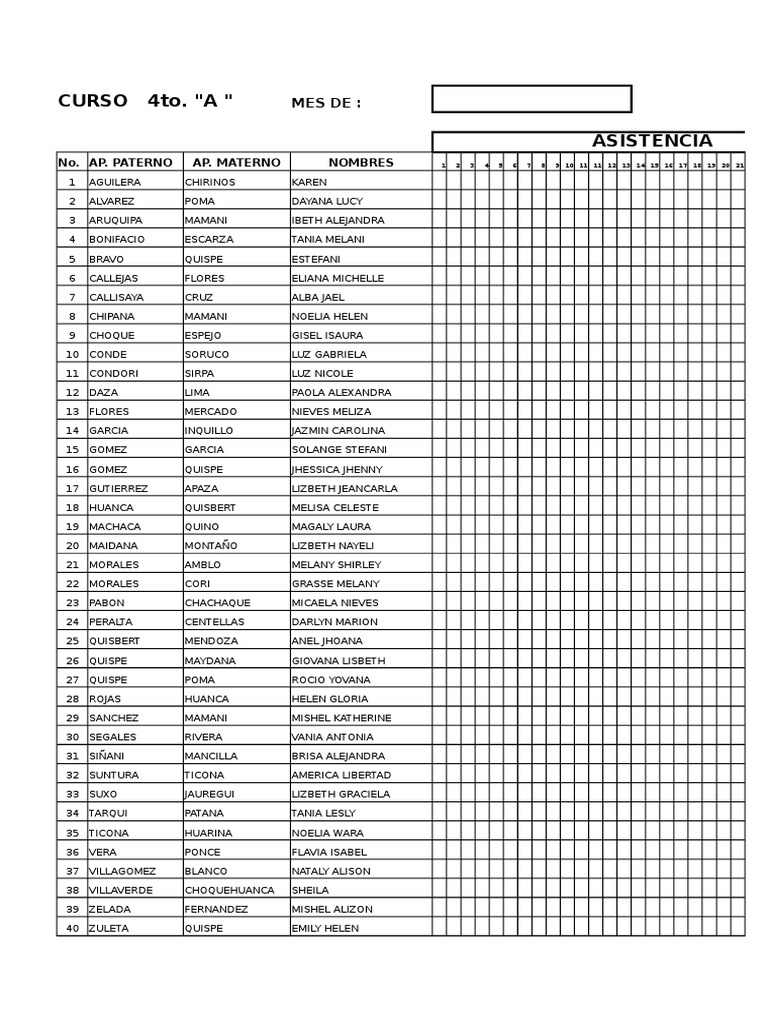 Asistencia 4to "A" a "G" - Stefanny Patti | PDF | Arte