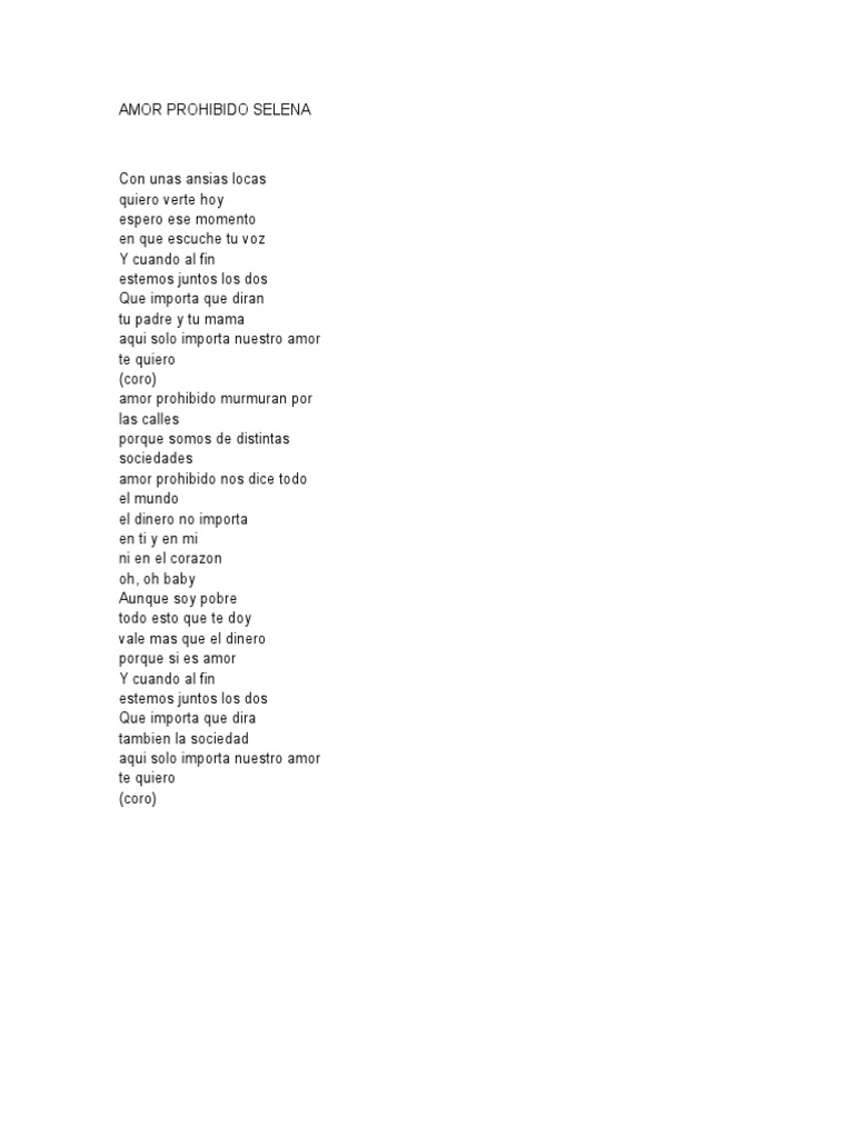 Amor Prohibido Selena LETRA | PDF | Poesía
