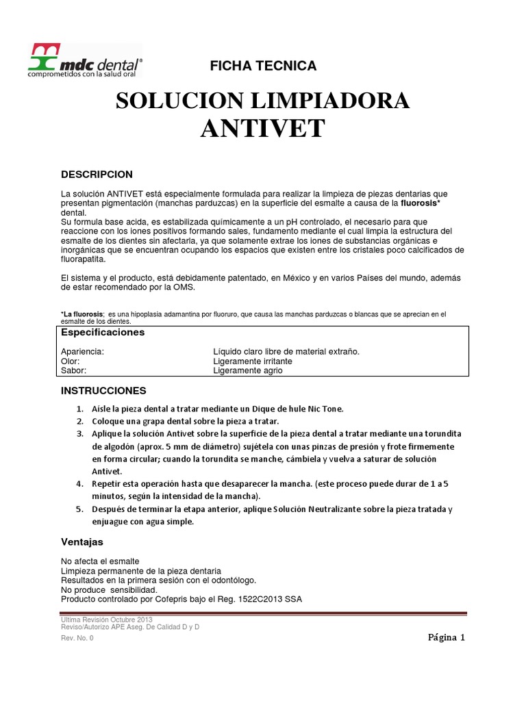 Ficha Tecnica Antivet | PDF | Diente humano | Esmalte de dientes