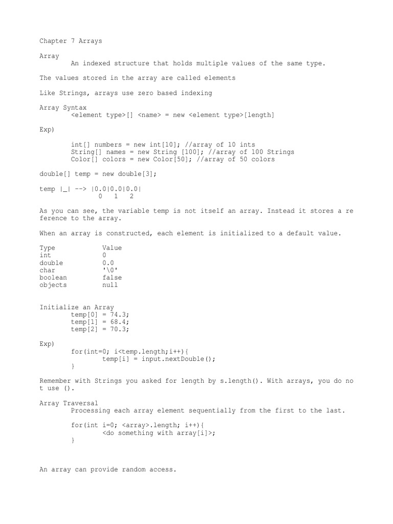 Apcs Notes 7 | PDF | Array Data Structure | String (Computer Science)