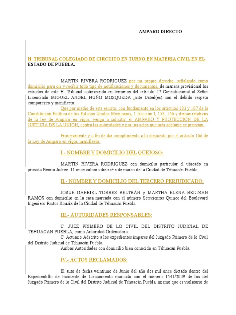 Amparo Directo Dos Modelo | Derecho Constitucional | Constitución