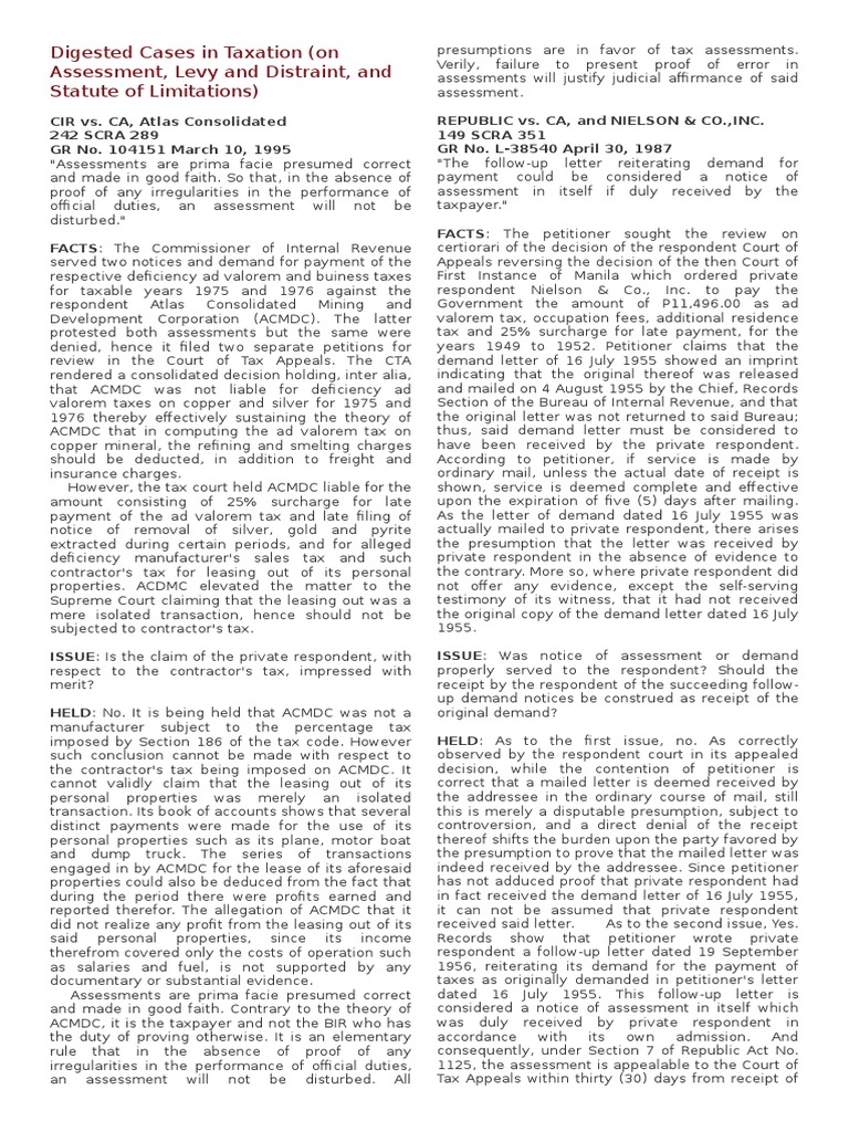 Digested Cases in Taxation2 | PDF | Taxes | Probate