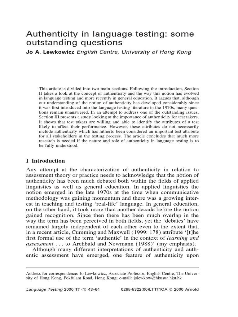 Authenticity in language testing questions | PDF | Educational ...
