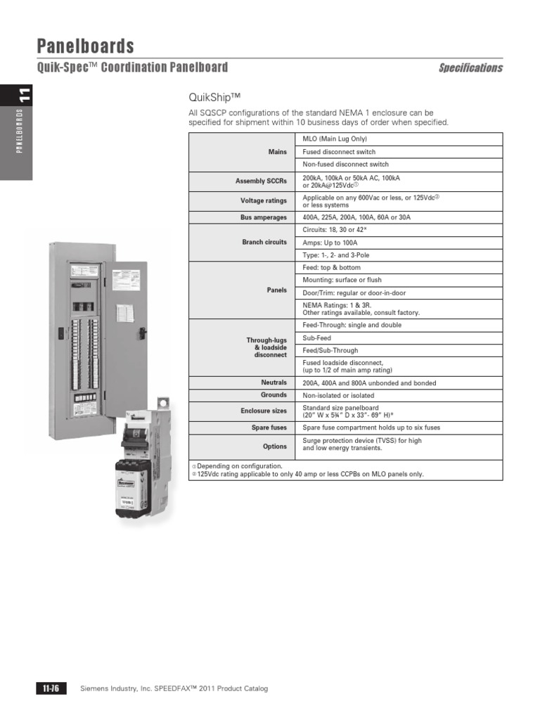 Panelboards Specifications - SIEMENS | Fuse (Electrical) | Mains ...