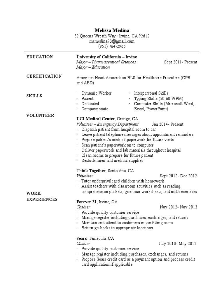 Melissa Medina's Resume Overview | PDF
