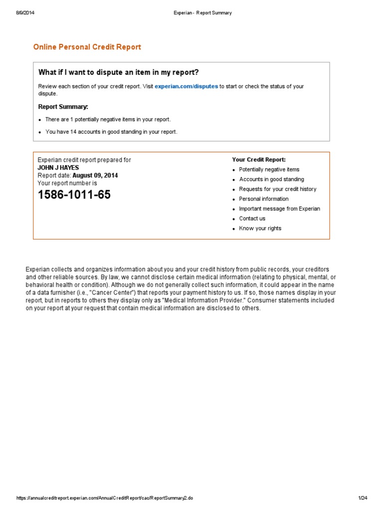 Experian - Report Summary | Credit History | Credit Score