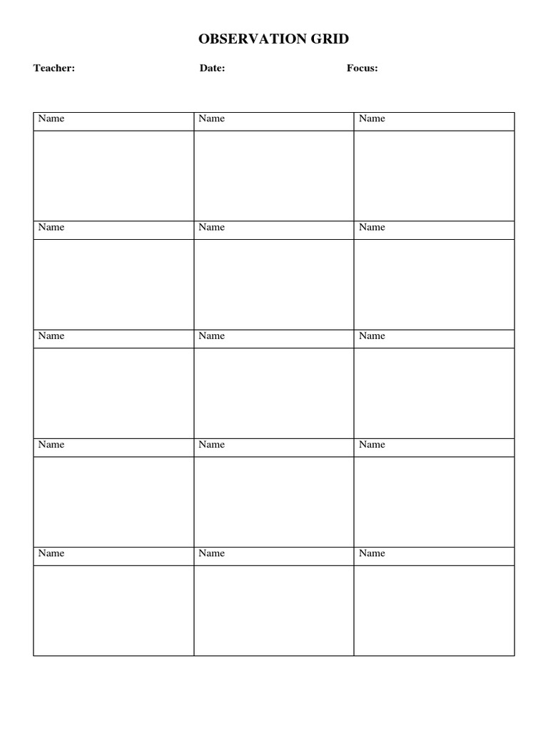 Observation Grid For TP | PDF | Language Arts & Discipline | Self ...