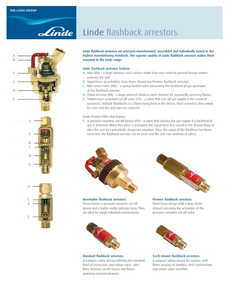 Linde Flashback Arrestors Overview | PDF | Chemical Industry | Gas ...