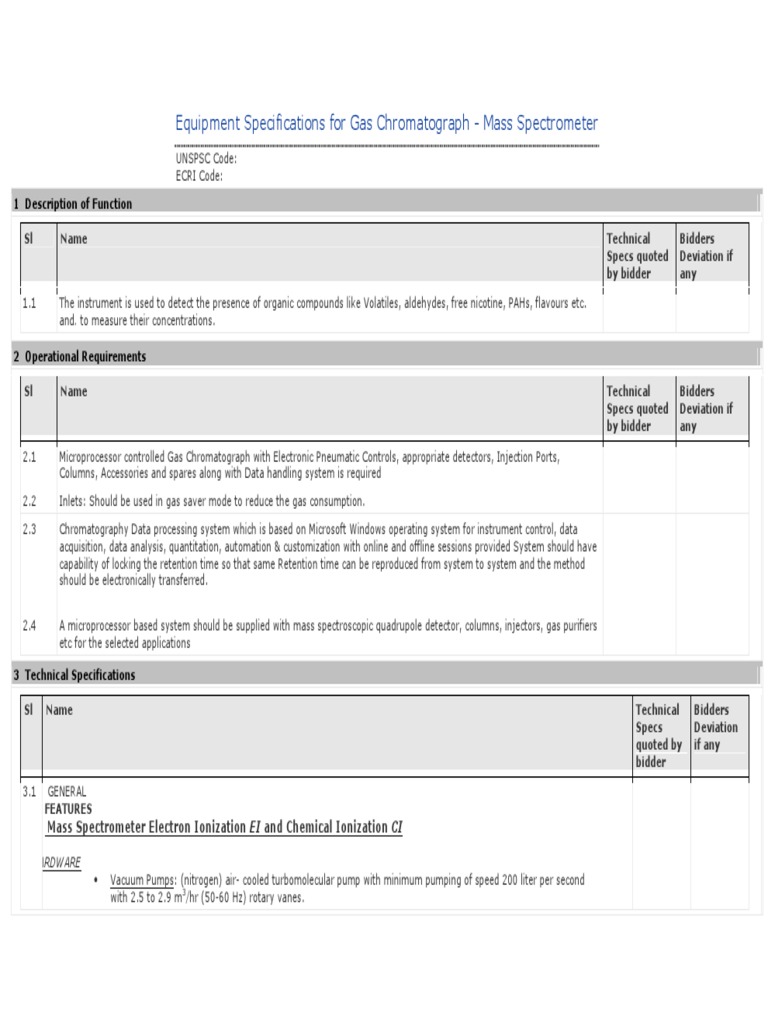 GC Specs | PDF | Gas Chromatography | Chromatography