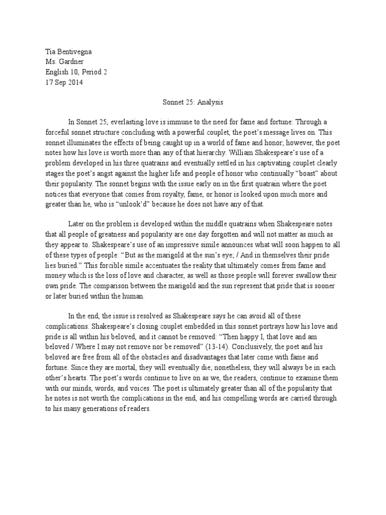 Sonnet Analysis - Sonnet Project English | PDF