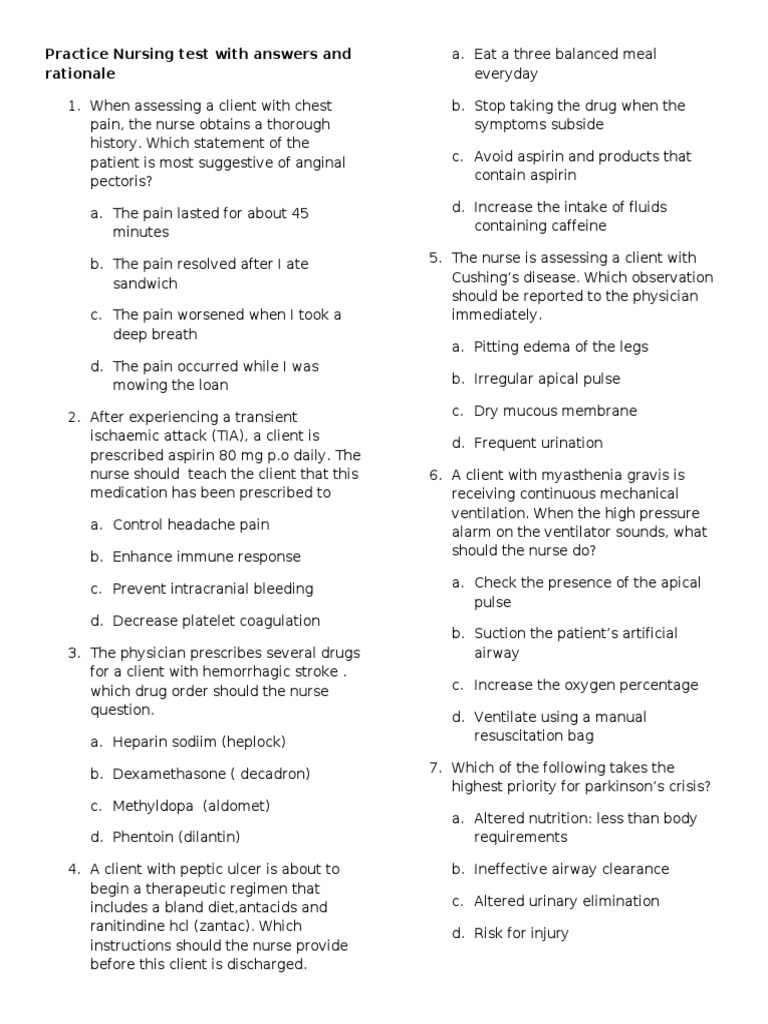 Nursing Practice Test With Answers and Rationale Part 1 | PDF | Adrenal ...