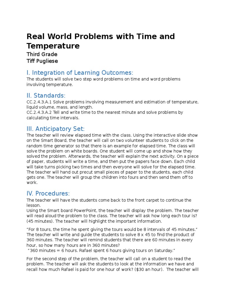 Time and Temperature Word Problems | PDF | Educational Assessment ...