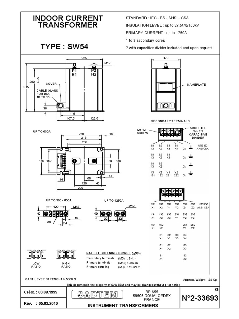 Indoor Current Transformer Type: Sw54: Sadtem | PDF
