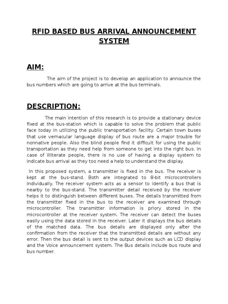 RFID Bus Arrival Announcement System | PDF