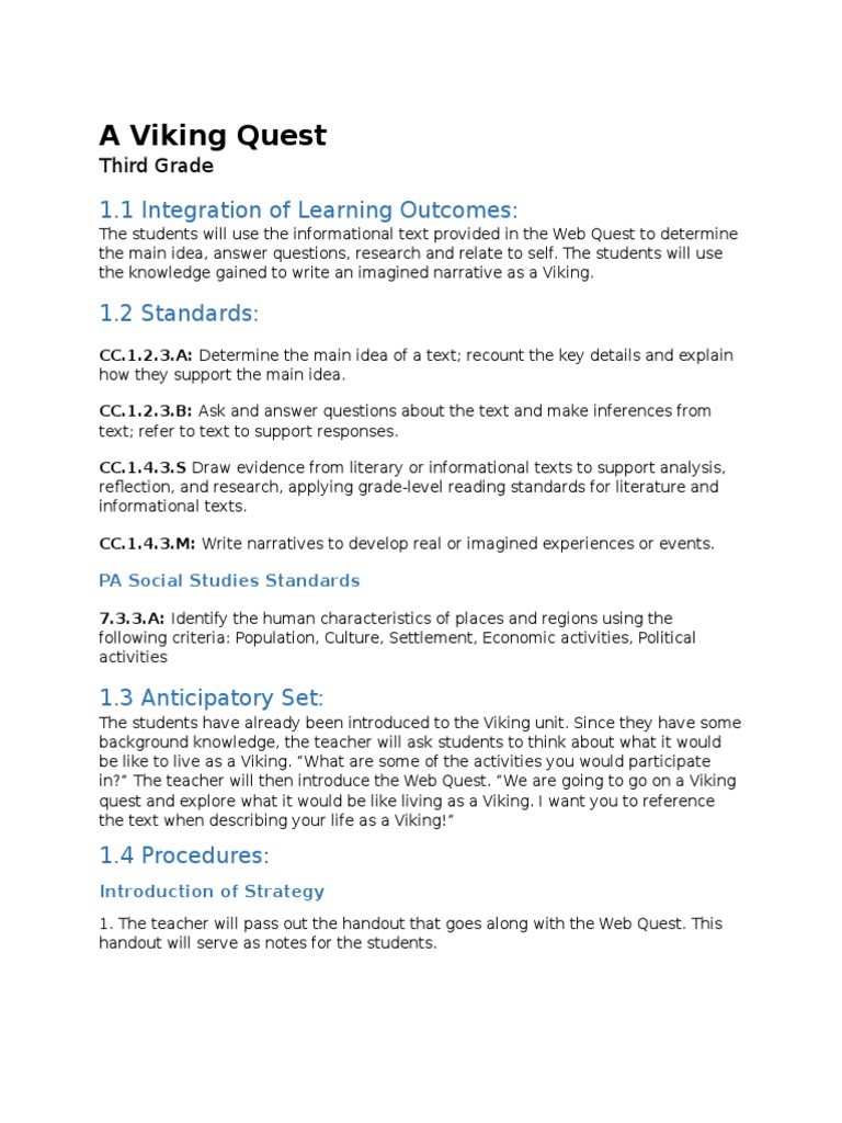 Viking Quest Web Quest for Third Graders | PDF | Narrative | World Wide Web